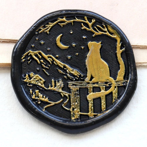 Night Cat Forest Mountain Wax Seal Stamp /journal Decor Wax | Etsy