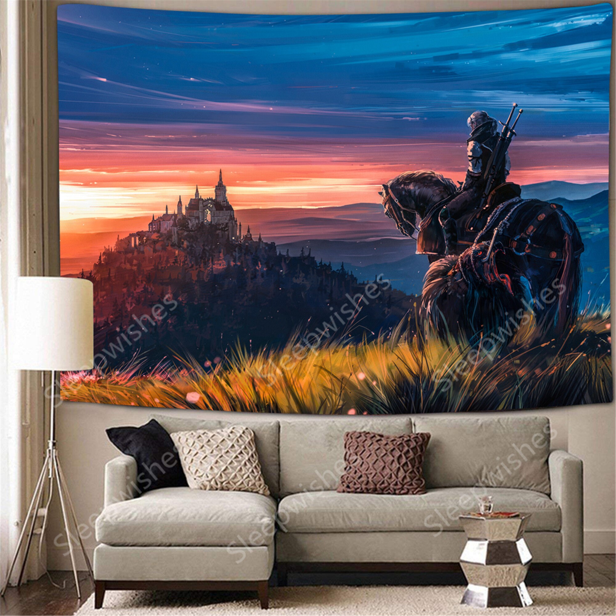 Fantasy Castle Tapestry Wall Hanging Knight Tapestry Sunset | Etsy