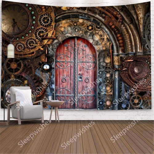 Steampunk Tapestry Wall Hanging Gears Time Machine Tapestry - Etsy