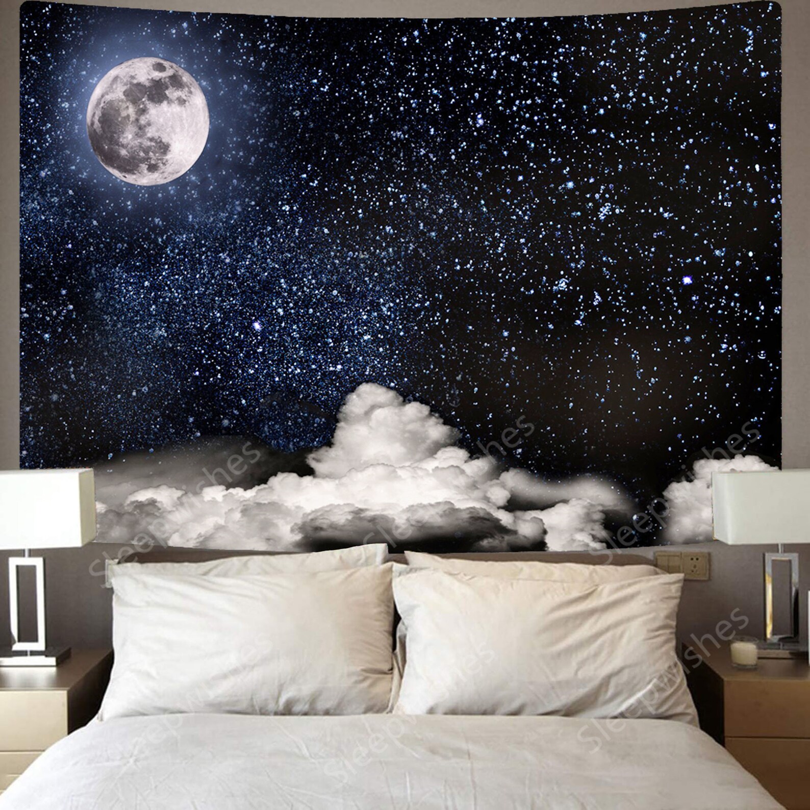 Moon and Clouds Tapestry Wall Hanging Star Tapestry Starry Sky | Etsy