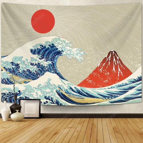 Black and White Tapestry the Great Wave off Kanagawa Wall - Etsy