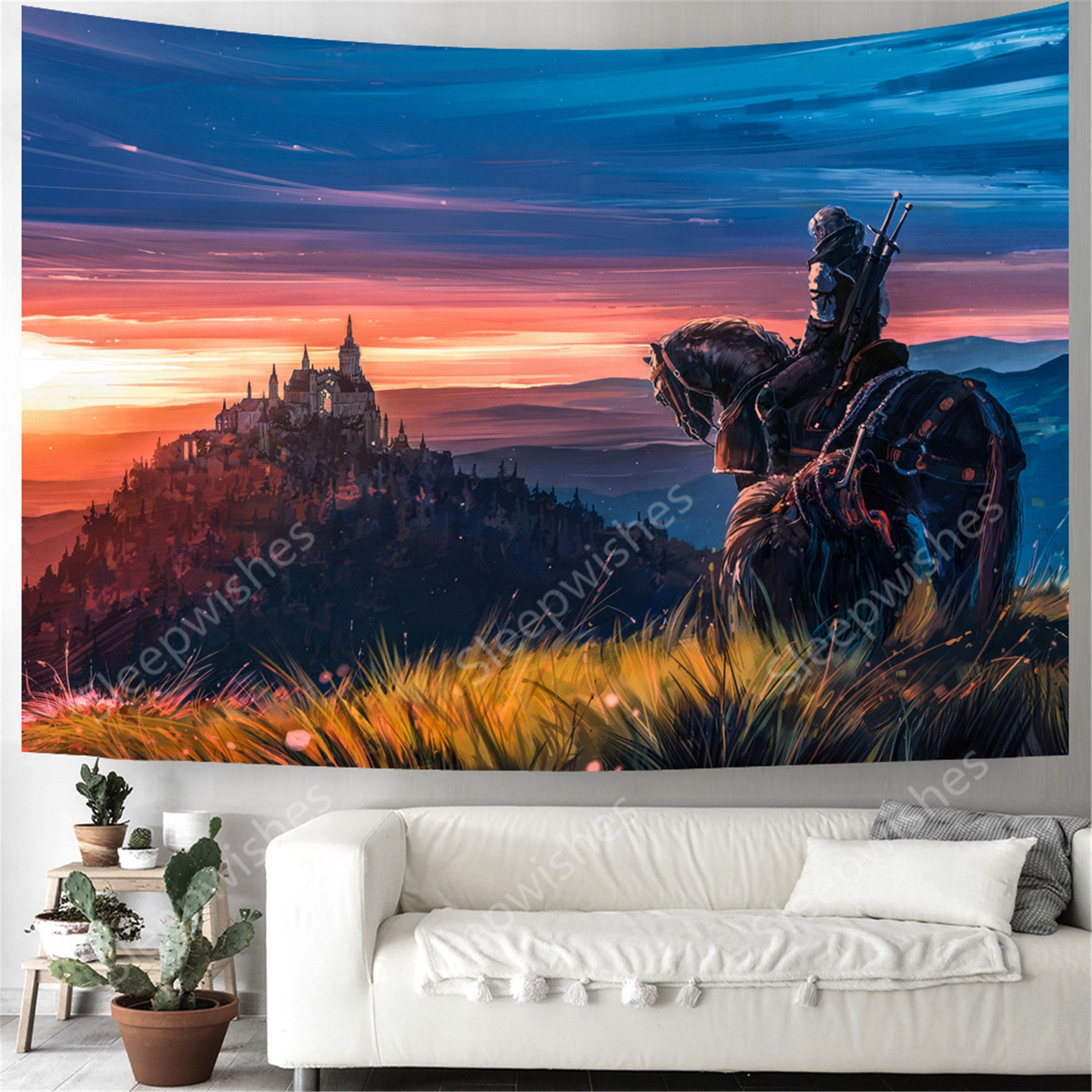Fantasy Castle Tapestry Wall Hanging Knight Tapestry Sunset | Etsy