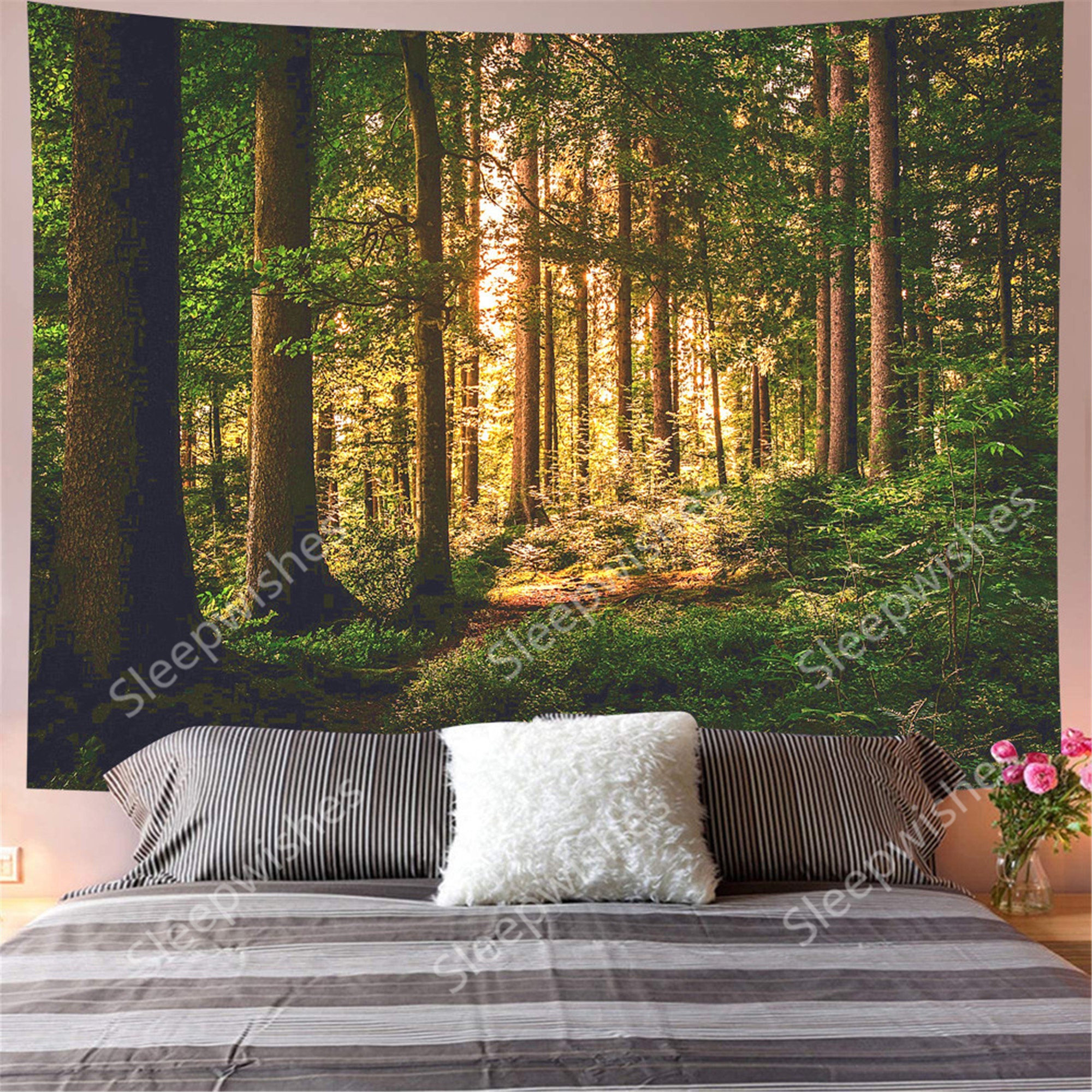 Mystic Forest Tapestry Wall Hanging Sunshine Through Trees | Etsy