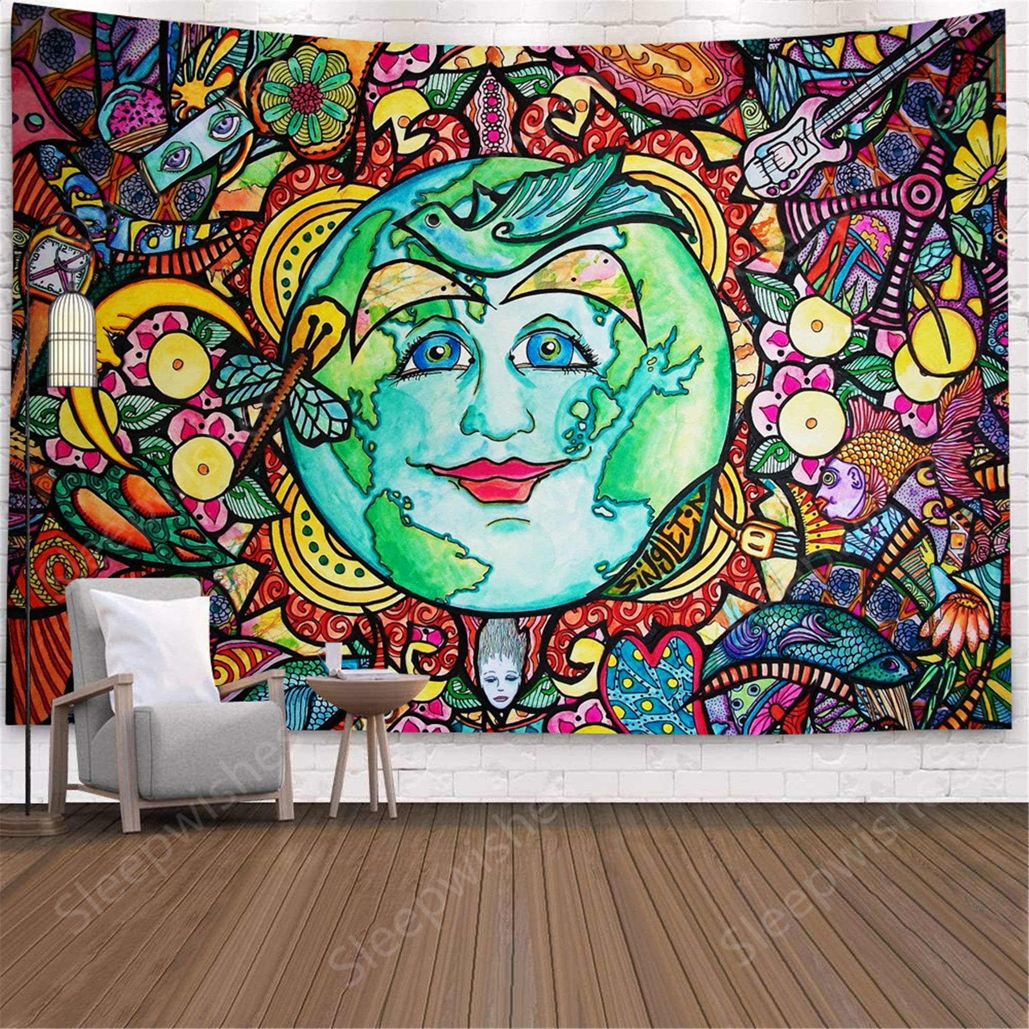 Psychedelic Earth Face Tapestry Abstract Retro Pattern Trippy | Etsy