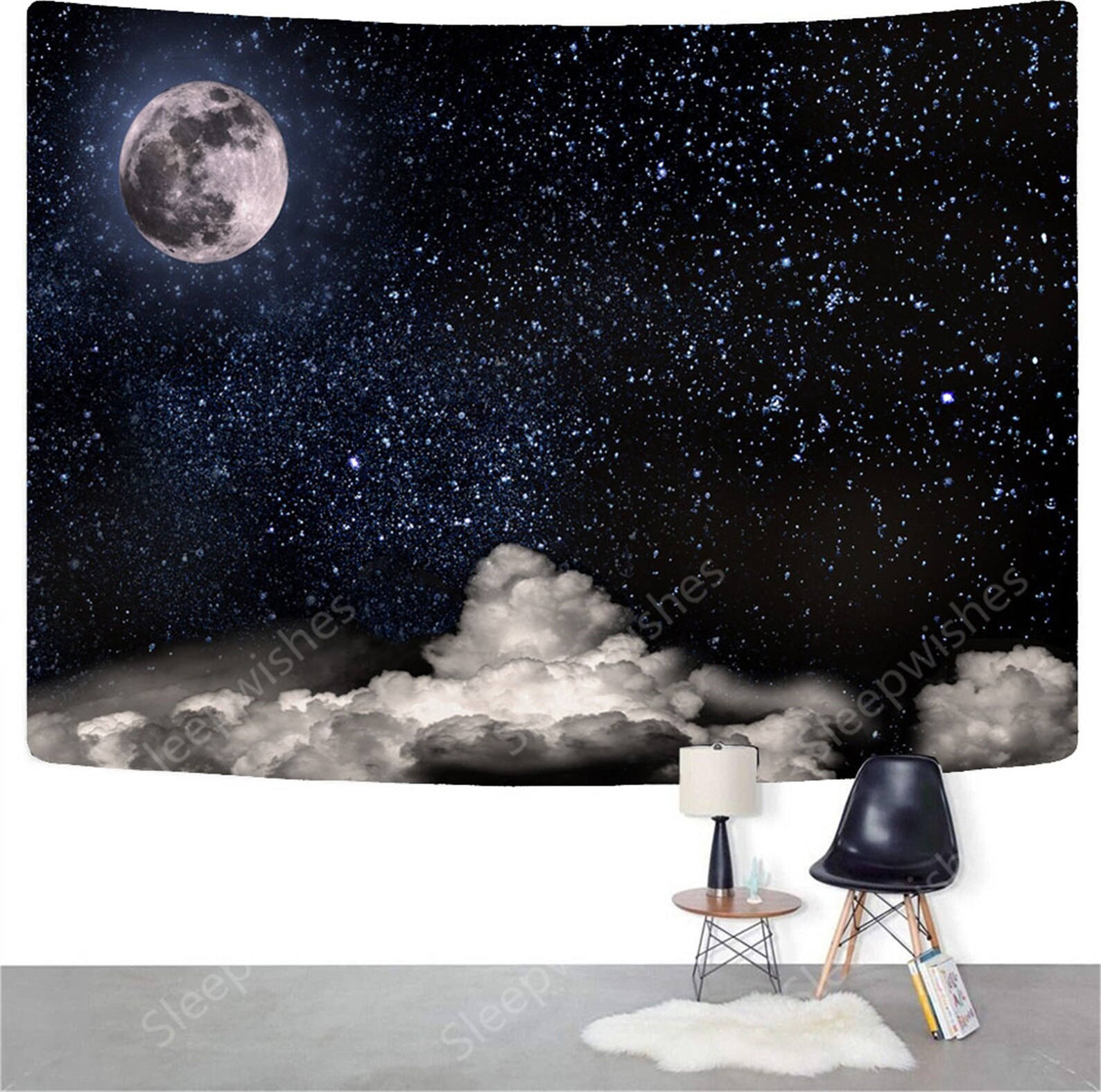 Moon and Clouds Tapestry Wall Hanging Star Tapestry Starry Sky | Etsy