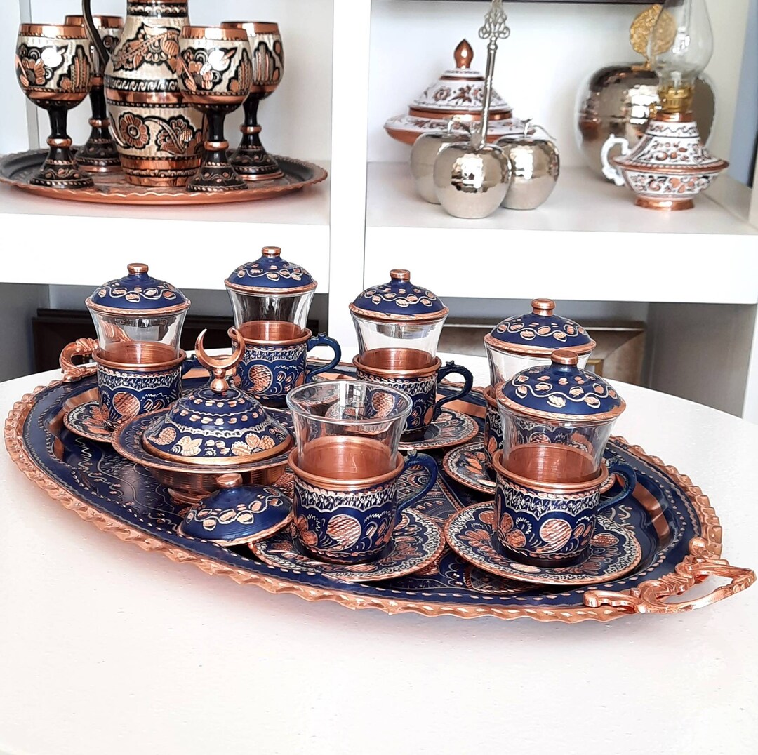 Turkish Tea Set Copper, Copper Tea Cups, Expresso Cups, Copper Tea Set ...