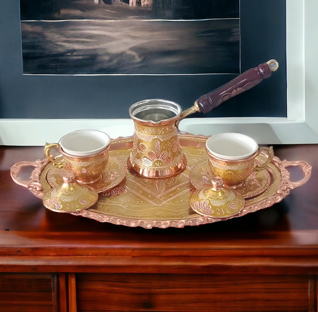 Turkish Coffee Set, Turkish Coffee Cup Set Golden, Copper Coffee Set ...