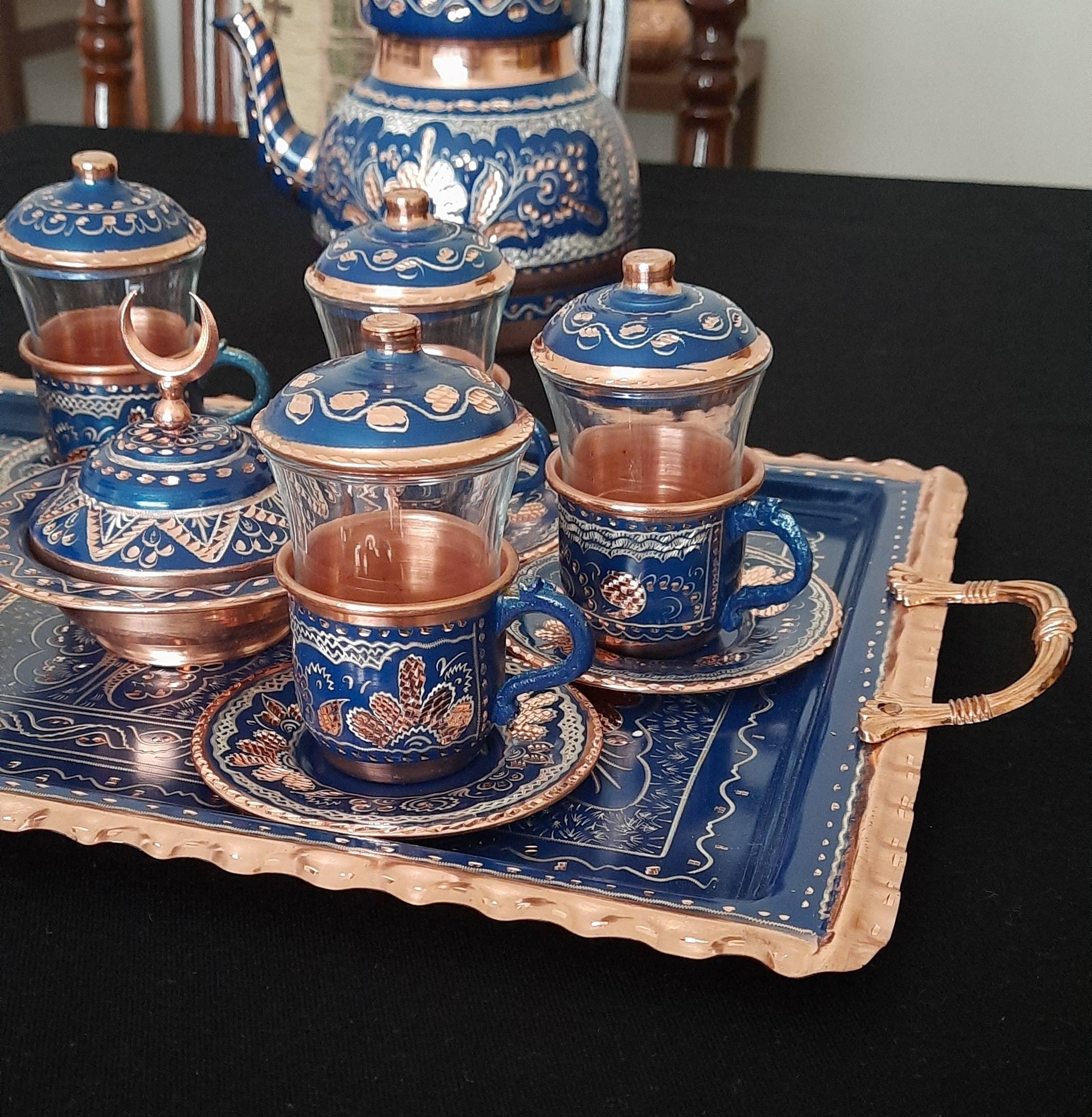 Turkish Tea Set Copper, Turkish Tea Glasses, Copper Tea Cups, Tea Pot ...