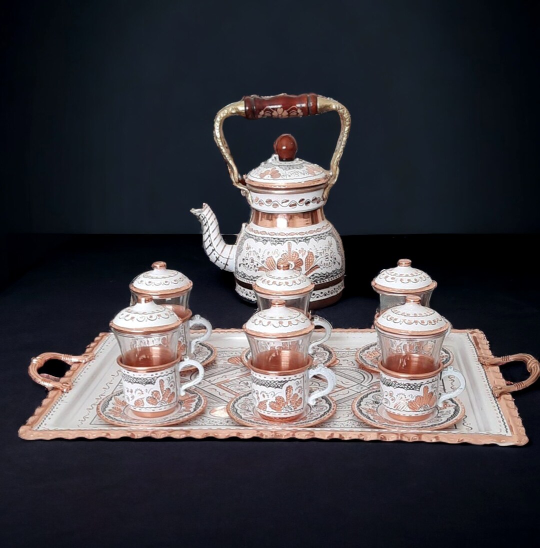 Turkish Tea Set, Copper Tea Set, Turkish Tea Glasses, Copper Tea Cups ...