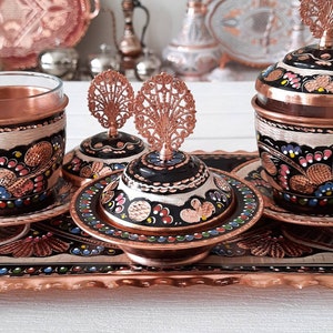Turkish Tea Set Copper, Copper Tea Cups, Unique Gift Ideas, Copper ...