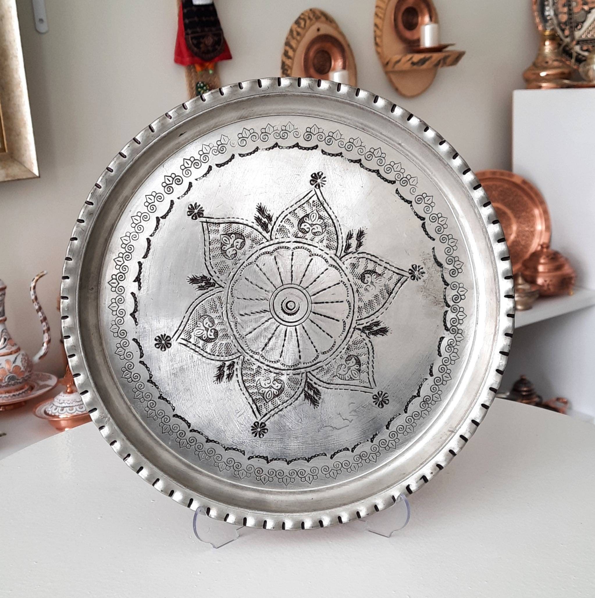 Round Serving Tray Copper: Turkish Tray, Copper Coffee Tray, Rustic ...