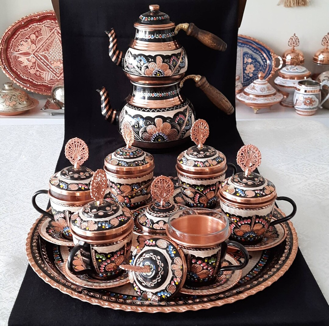 Turkish Tea Set Copper, Copper Tea Cups, Unique Gift Ideas, Copper ...