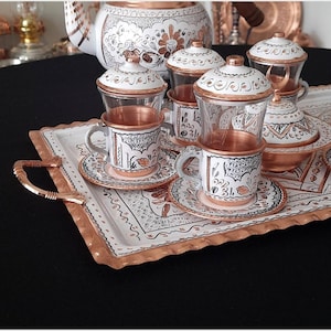 Turkish Tea Set Copper, Copper Tea Set, Unique Teapot Set, Copper Tea ...