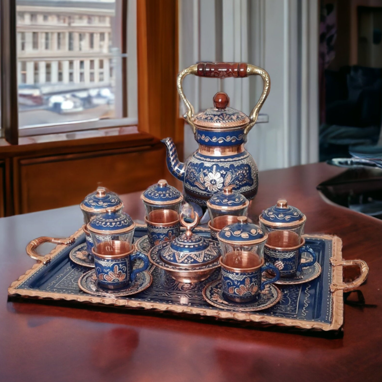 Turkish Tea Set Copper, Turkish Tea Glasses, Copper Tea Cups, Tea Pot ...
