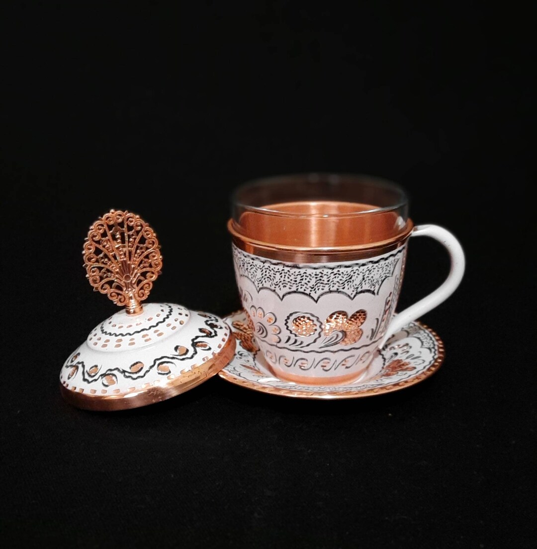 Handcrafted Turkish Copper Tea Cup Set: Engraved Coffee Cup With Saucer ...