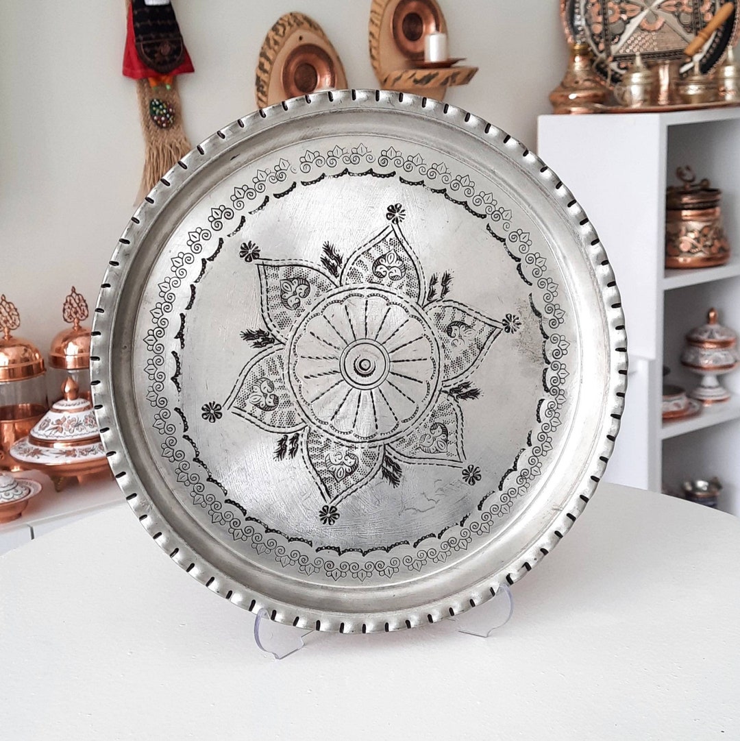 Round Serving Tray Copper Turkish Tray Copper Coffee Tray - Etsy