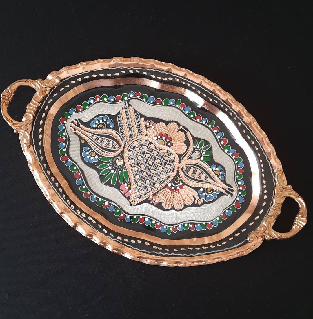 Copper Serving Tray, Ornate Turkish Tray, Decorative Copper Tray, Home ...