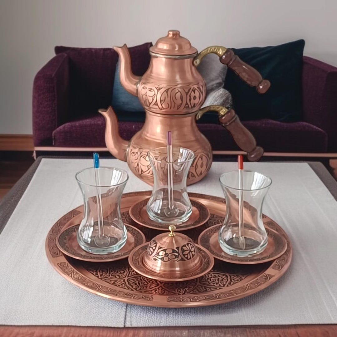 Turkish Tea Set Copper, Turkish Tea Glasses, Turkish Tea Glass, Unique ...