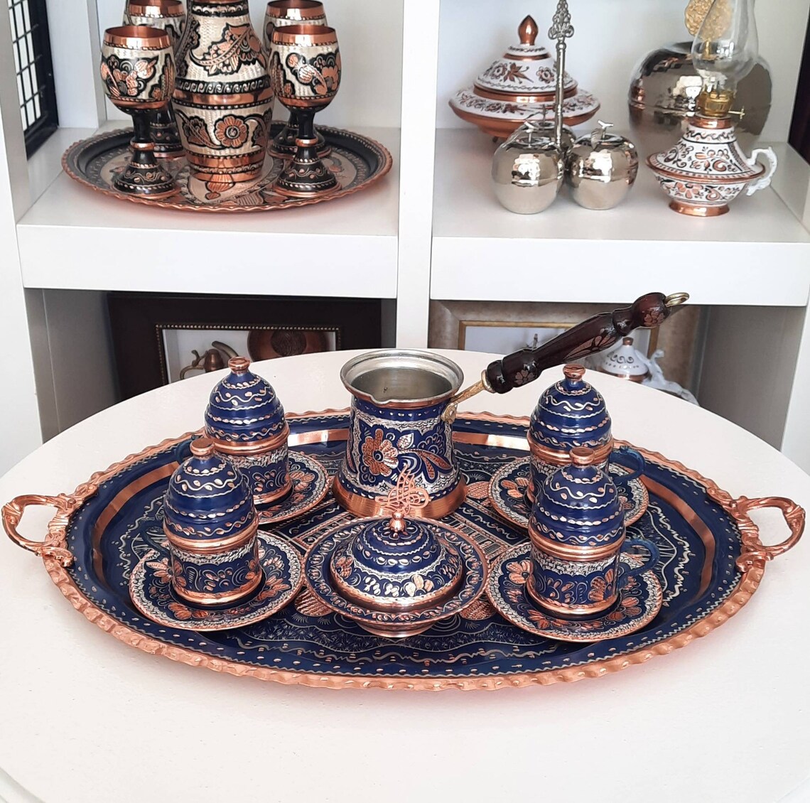 Turkish Coffee Set Turkish Tray Copper Tray Turkish Serving - Etsy