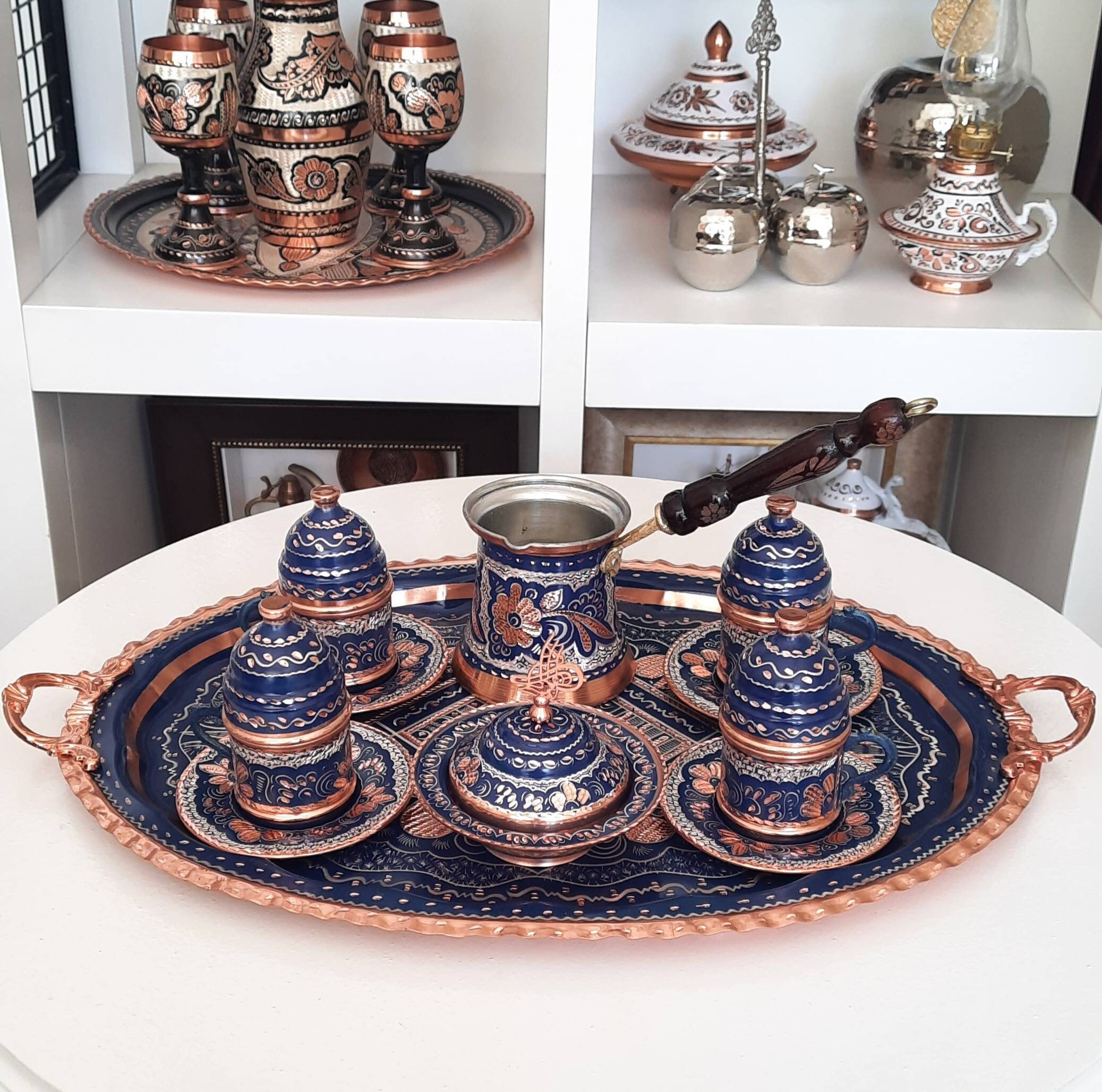 Turkish Coffee Set Turkish Tray Copper Tray Turkish Serving - Etsy