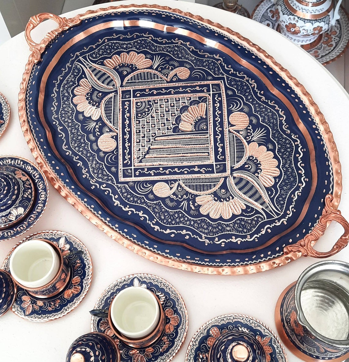Turkish Coffee Set Turkish Tray Copper Tray Turkish Serving - Etsy