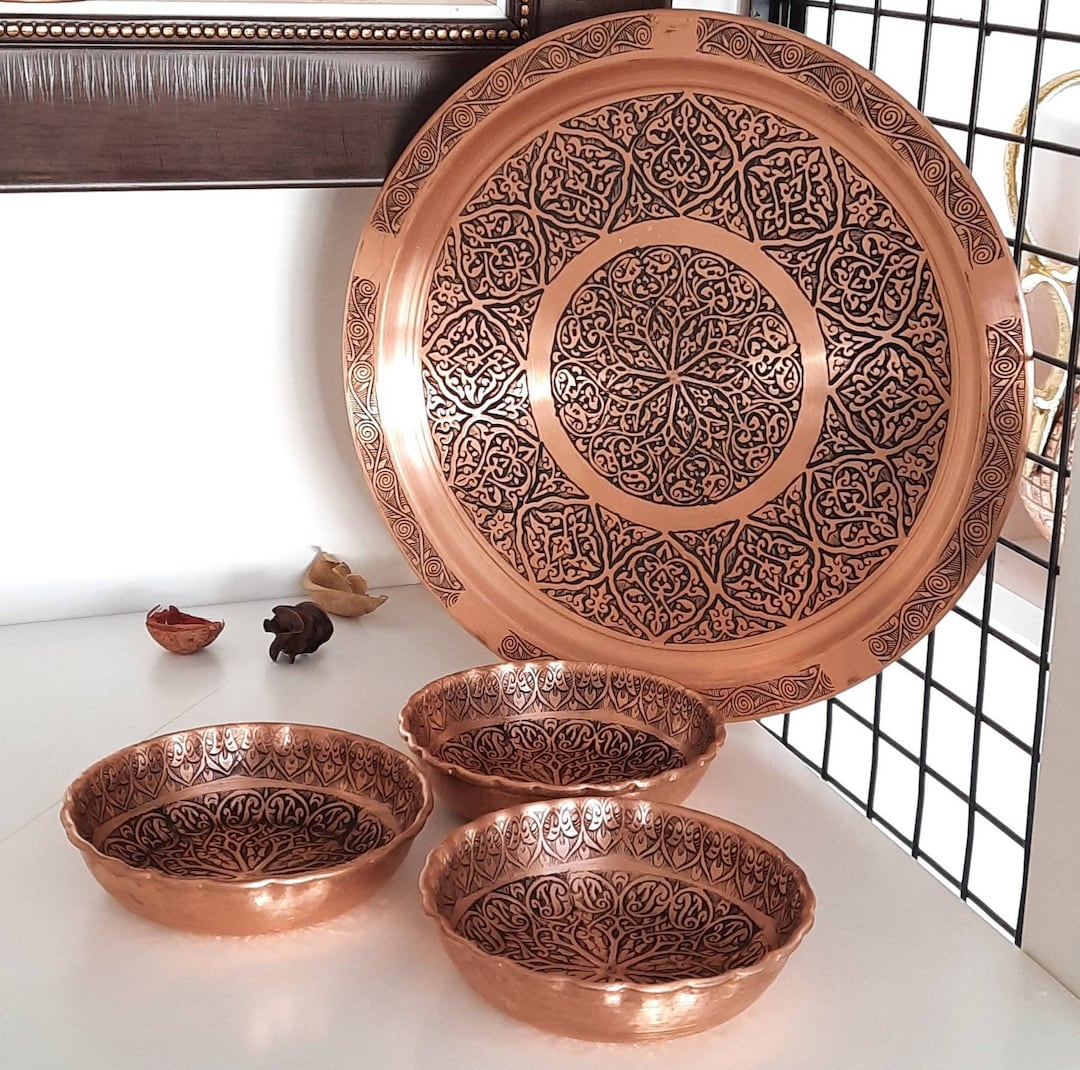 Copper Condiment Bowl Set, Serving Tray, Serving Bowls, Copper Tray ...