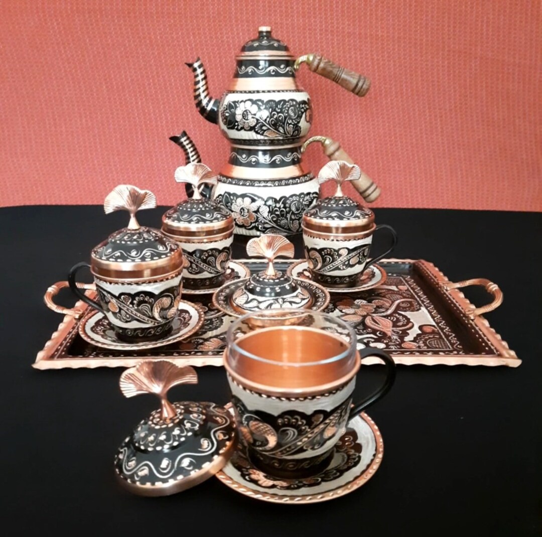 Turkish Tea Set, Turkish Tea Cup, Tea Pot, Copper Tea Set, Copper Tea ...
