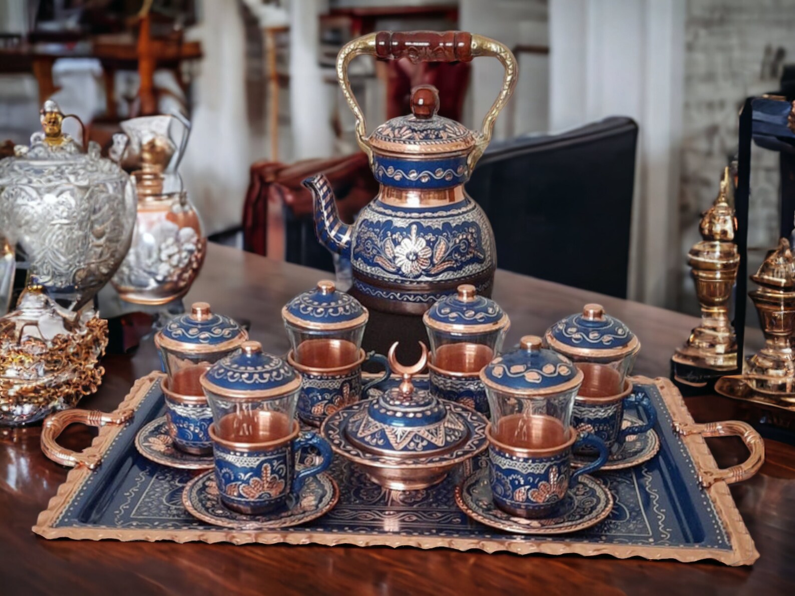 Turkish Tea Set Copper, Turkish Tea Glasses, Copper Tea Cups, Tea Pot ...