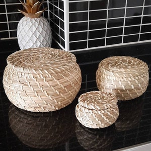 Wicker Basket Set With Lid, Straw Nesting Boxes, Woven Basket, Gifts ...