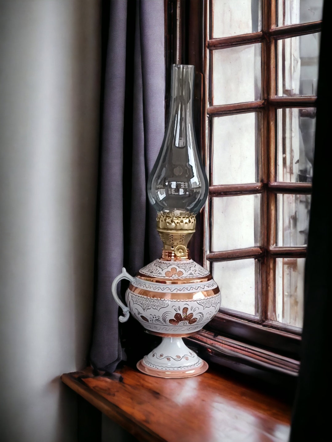 Copper Oil Lamp, Victorian Oil Lamp, Art Deco Oil Lamp, Housewarming ...