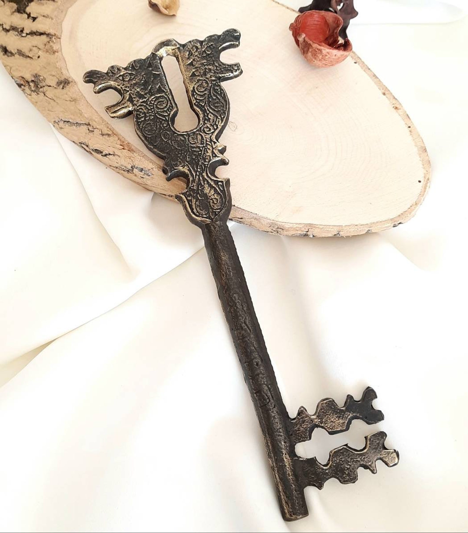 Large Decorative Skeleton Key, Brass Skeleton Key, Victorian Brass Door ...