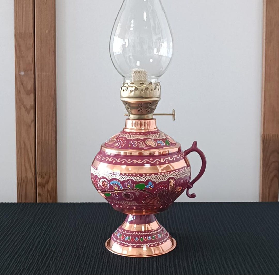 Copper Oil Lamp Handcrafted, Victorian Oil Lamp, Art Deco Oil Lamp ...