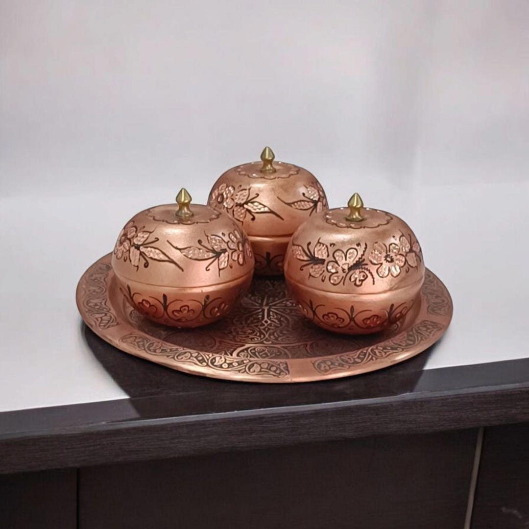 Copper Condiment Bowl Set, Spice Bowls With Lid, Party Table Decor ...