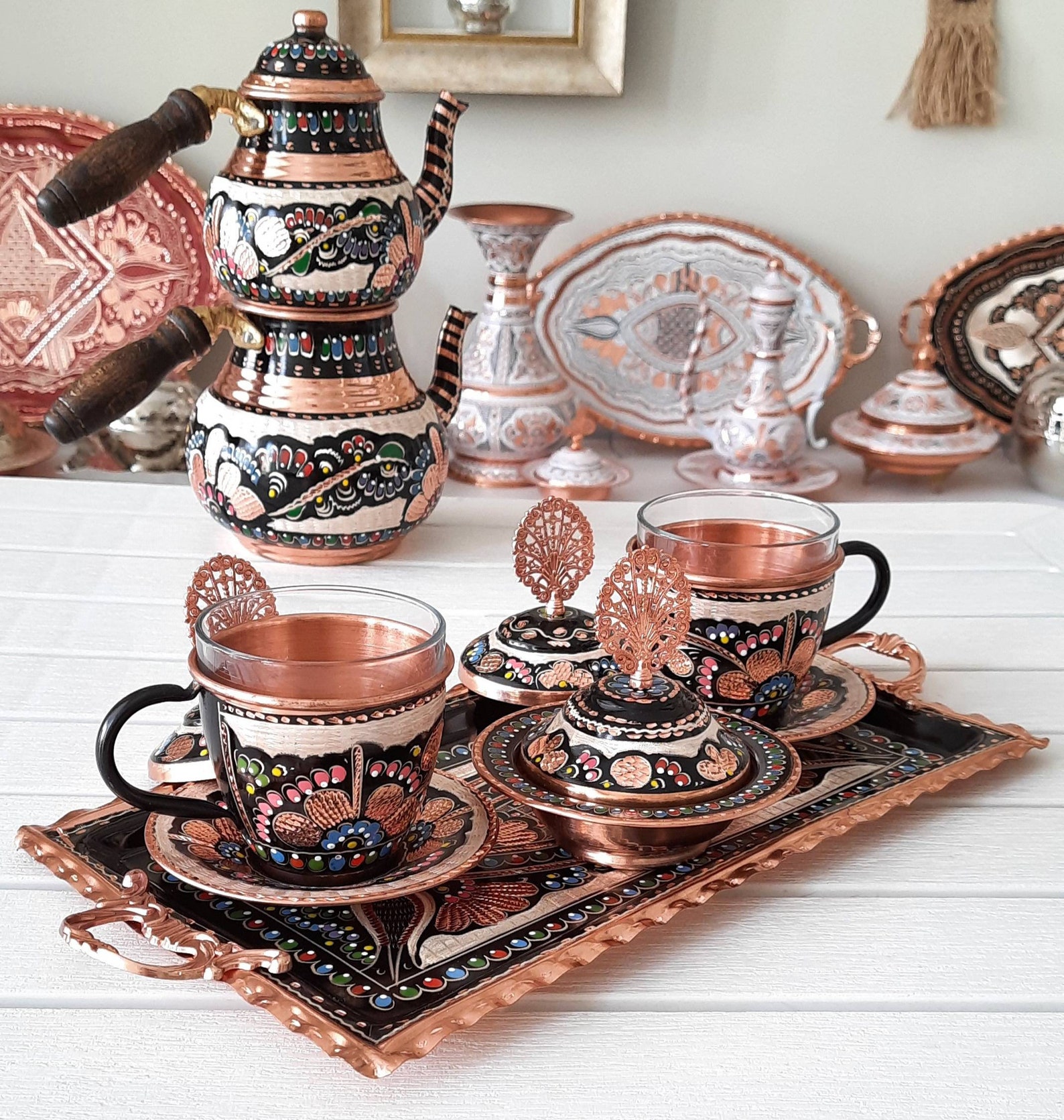 Turkish Tea Set Copper Copper Tea Cups Unique Gift Ideas - Etsy