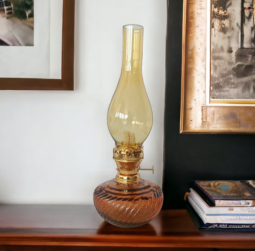 Glass Oil Lamp, Ornate Oil Lamp, Decorative Kerosene Lamp, Table Decor ...