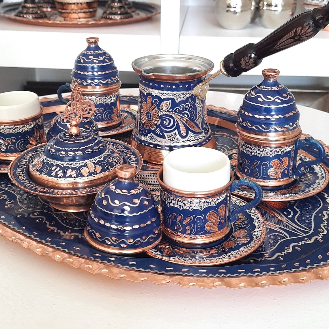 Turkish Coffee Set Turkish Tray Copper Tray Turkish Serving - Etsy