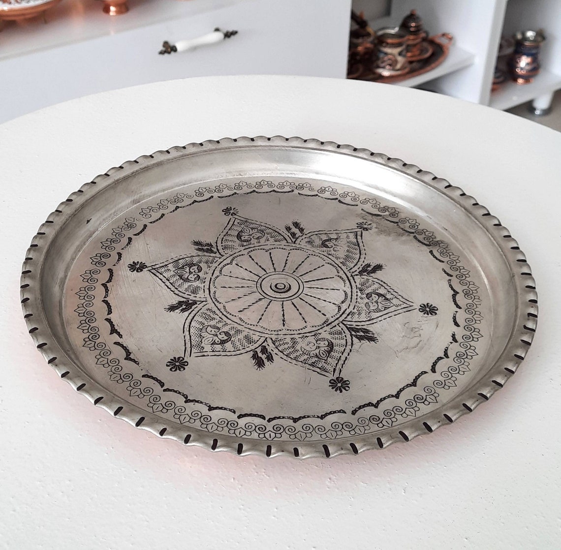 Round Serving Tray Copper: Turkish Tray, Copper Coffee Tray, Rustic ...