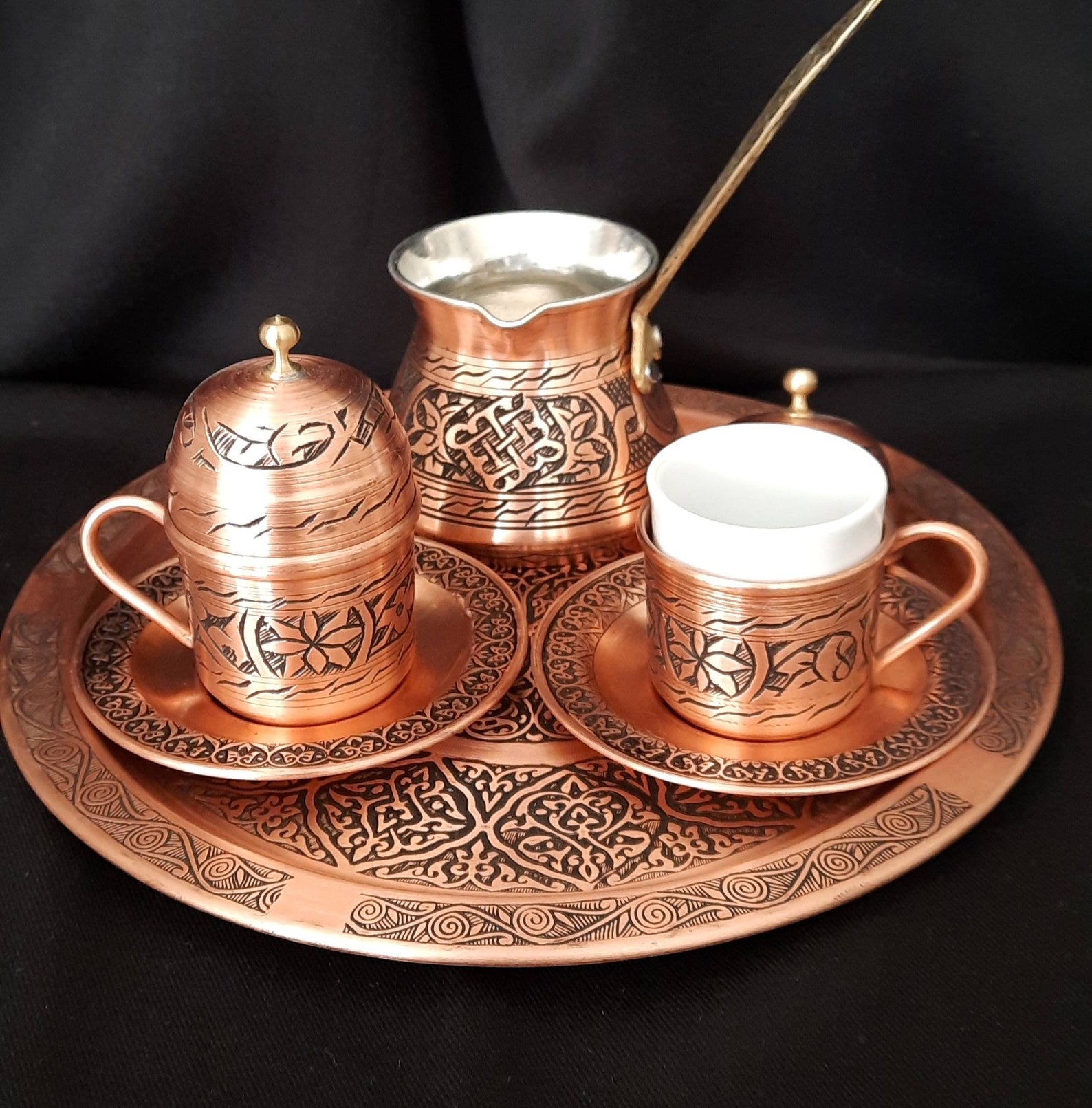 Turkish Coffee Set Copper Coffee Cup Set Turkish Tray - Etsy