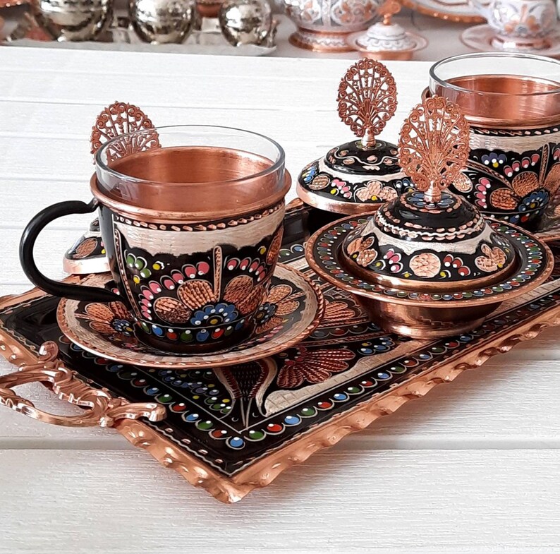 Turkish Tea Set Copper Copper Tea Cups Turkish Serving Tray - Etsy