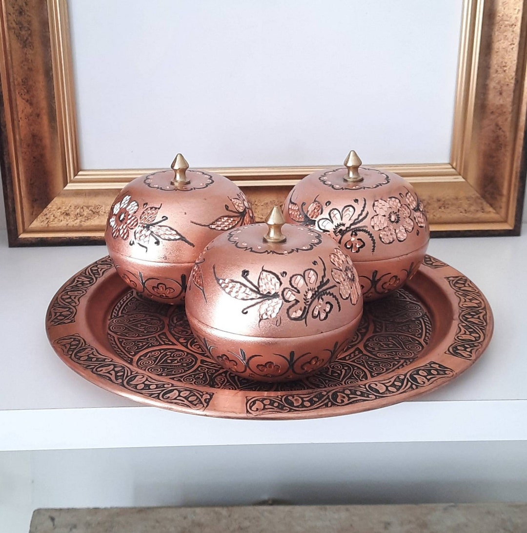 Copper Condiment Bowl Set, Spice Bowls With Lid, Party Table Decor ...