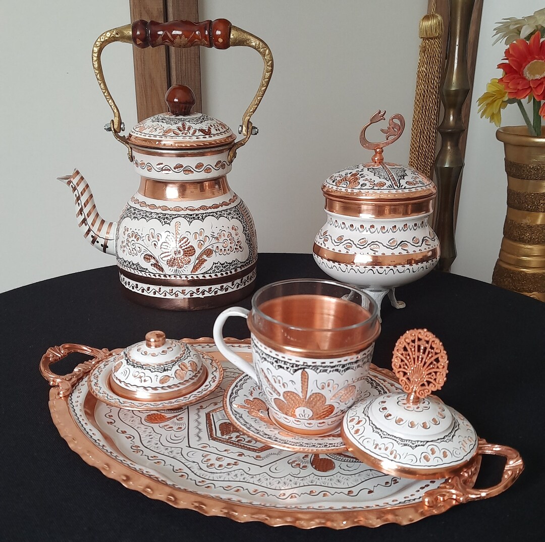 Turkish Tea Set, Decorative Copper Tea Set, Copper Tea Pot, Copper ...