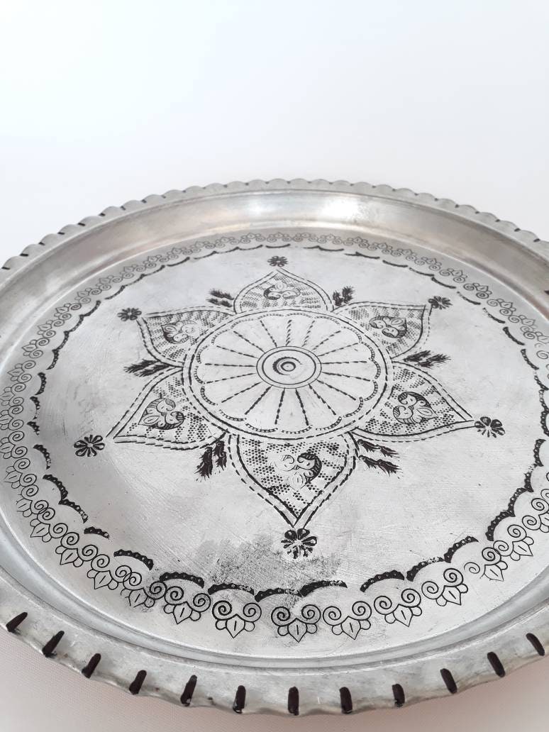 Round Serving Tray Copper: Turkish Tray, Copper Coffee Tray, Rustic ...