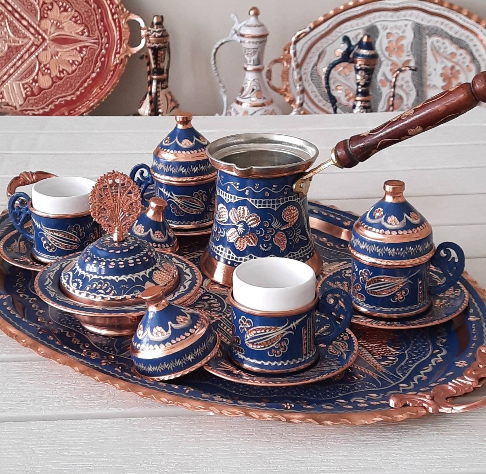 Turkish Coffee Set Turkish Tray Copper Tray Turkish Serving | Etsy