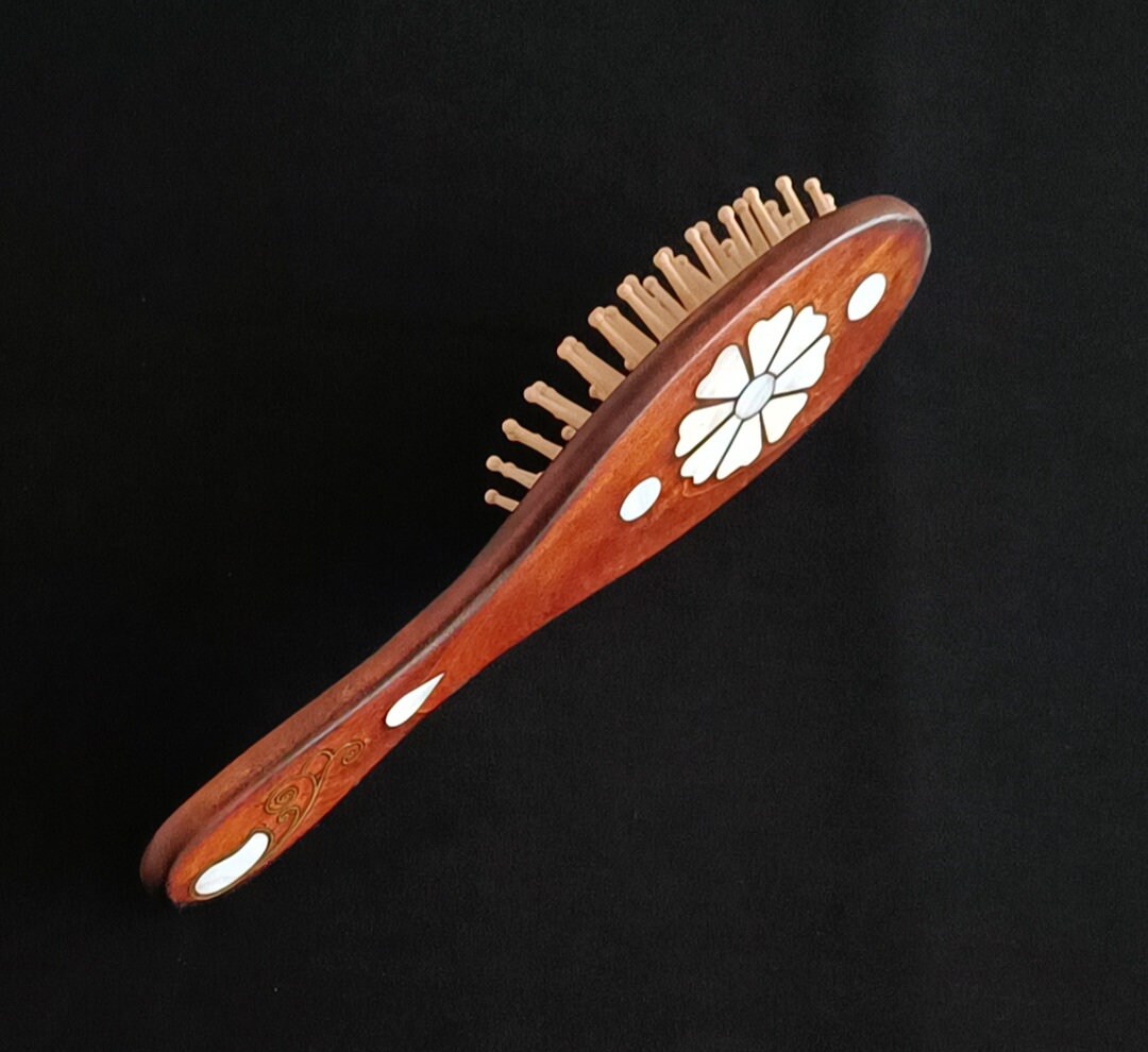 Handmade Walnut Wood Comb: Mother of Pearl Inlay, Decorative Hair Comb ...