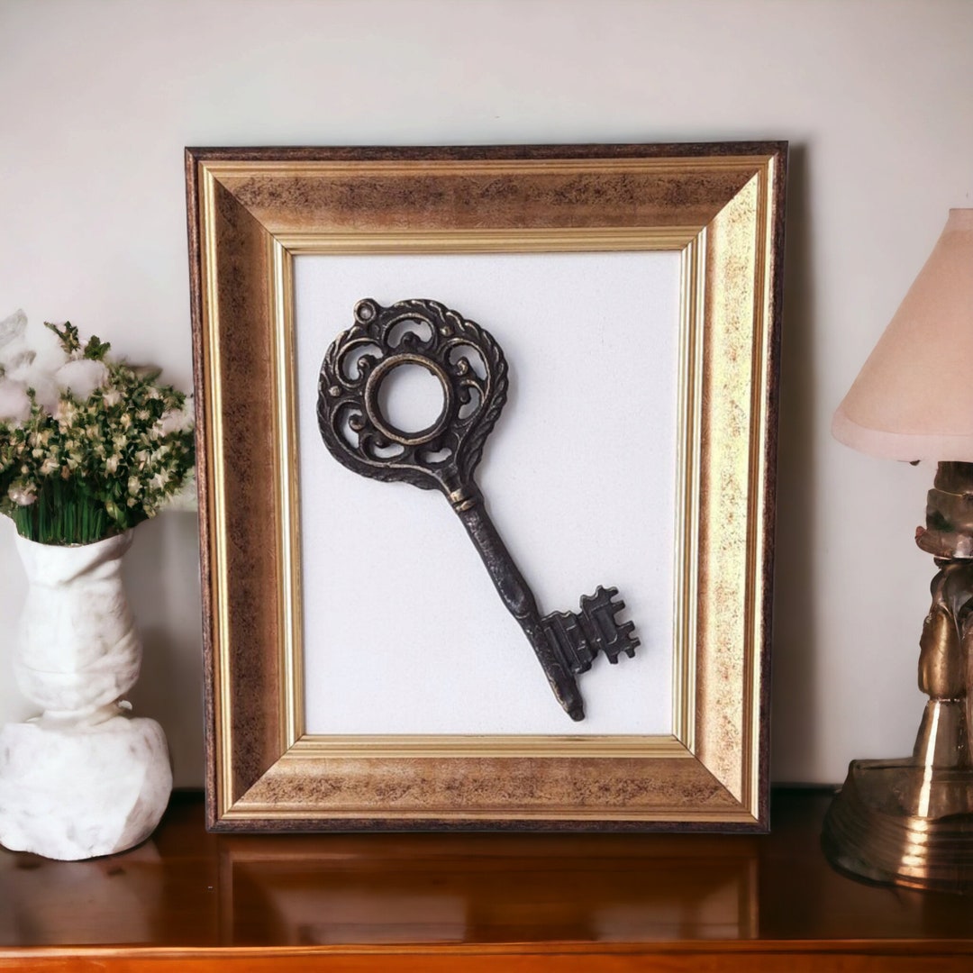 Original Wall Art, Framed Key Wall Decor, Brass Key Skeleton Wall Art ...