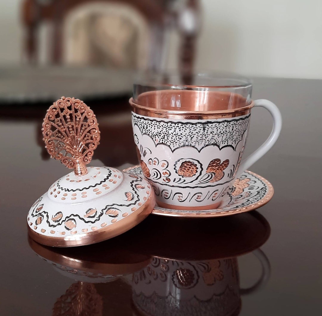 Copper Tea Cups, Turkish Tea Cup, Coffee Cup, Cappucino Cup and Saucer ...