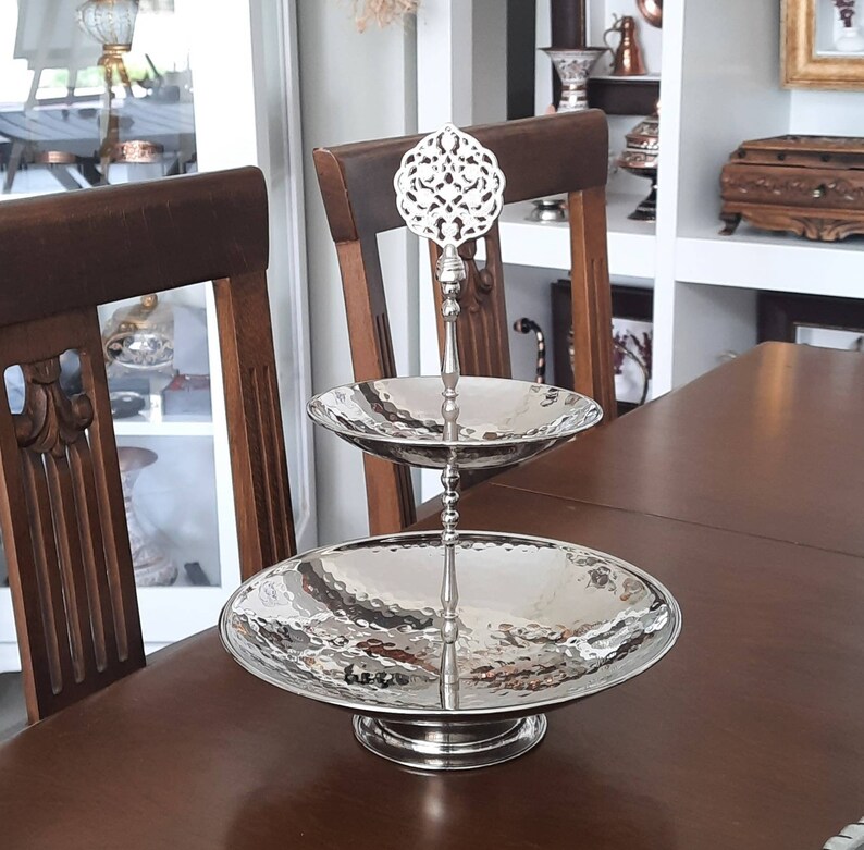 Tiered Tray Copper, Two Tier Stand, Turkish Copper Tray, Kitchen Home ...