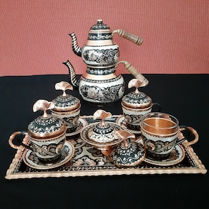 Turkish Tea Set, Turkish Tea Cup, Tea Pot, Copper Tea Set, Copper Tea ...