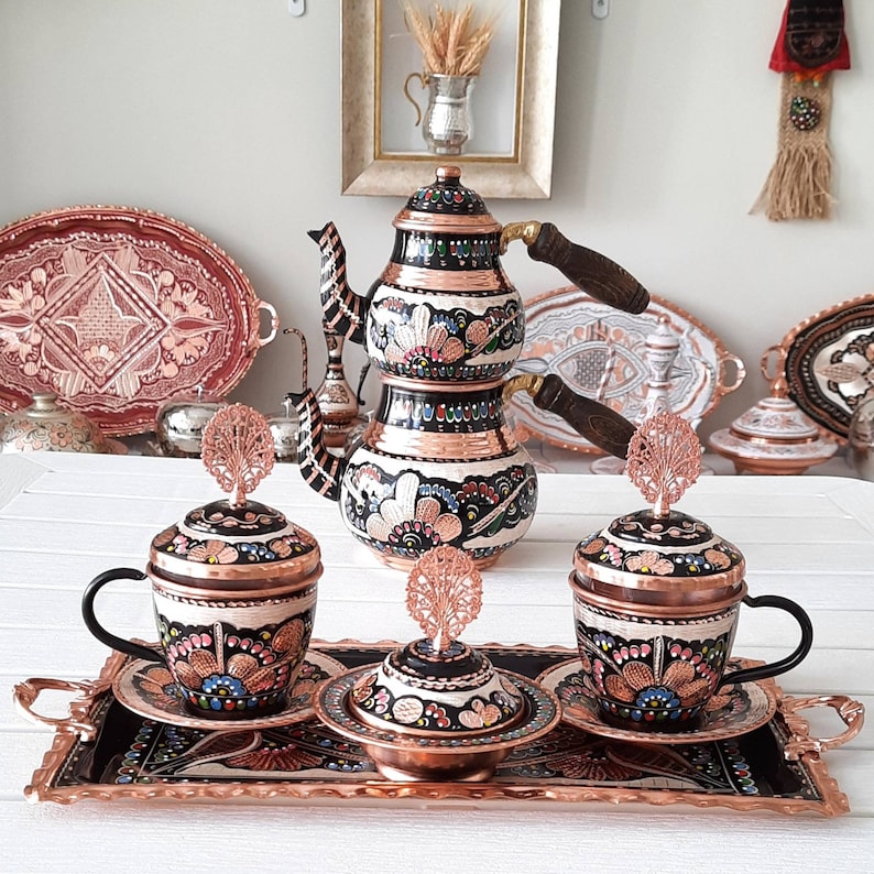 Turkish Tea Set Copper Copper Tea Cups Turkish Serving Tray - Etsy