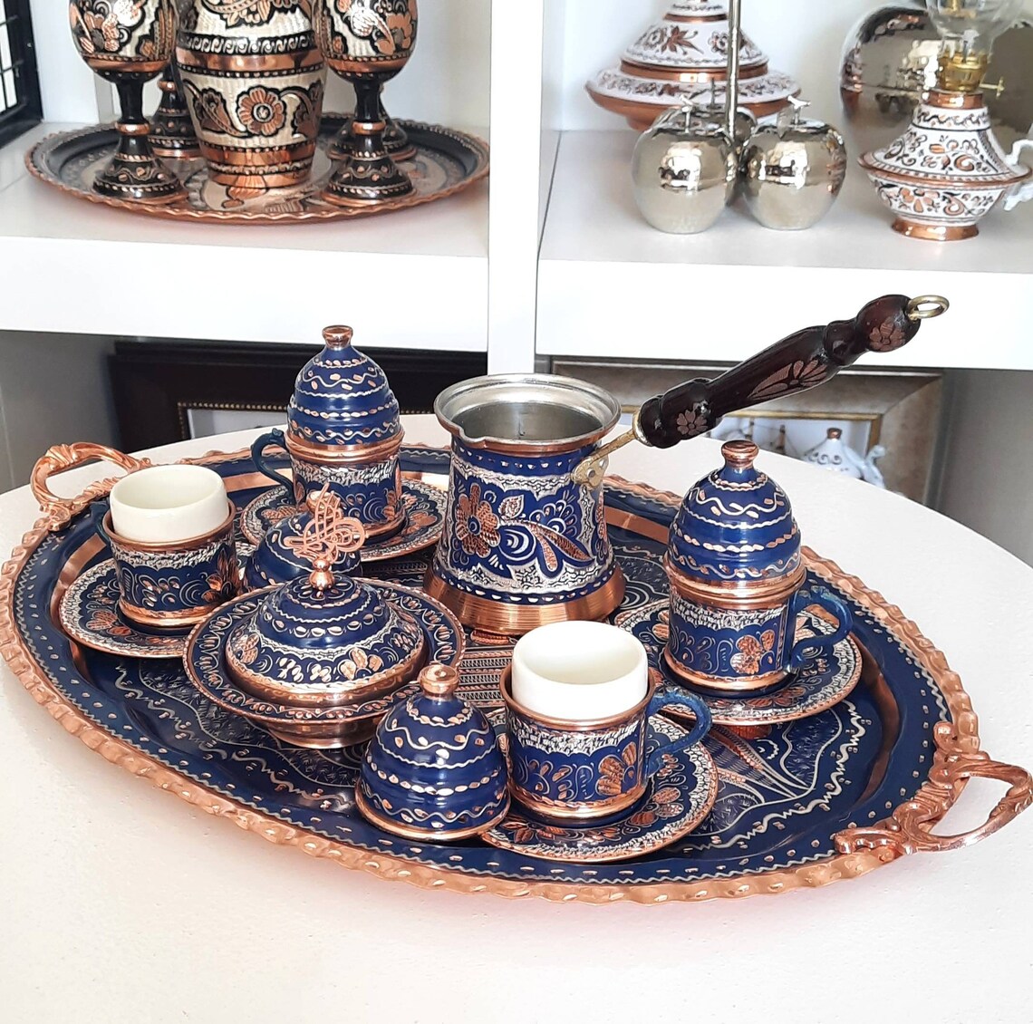 Turkish Coffee Set Turkish Tray Copper Tray Turkish Serving - Etsy